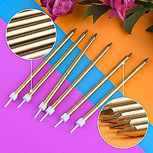 URAQT Birthday Candles, 24 Pcs Metallic Birthday Cake Candles in Holders, 5.1 inch Long Thin Golden Candles Cupcake Candles for Birthday Wedding Baby Shower Party Decoration