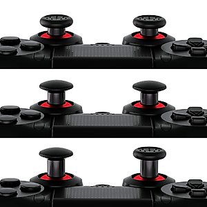 eXtremeRate ThumbsGear Interchangeable Ergonomic Thumbstick for PS5 Controller, for PS4 All Model Controller - 3 Height Domed and Concave Grips Adjustable Joystick - Chrome Red & Black