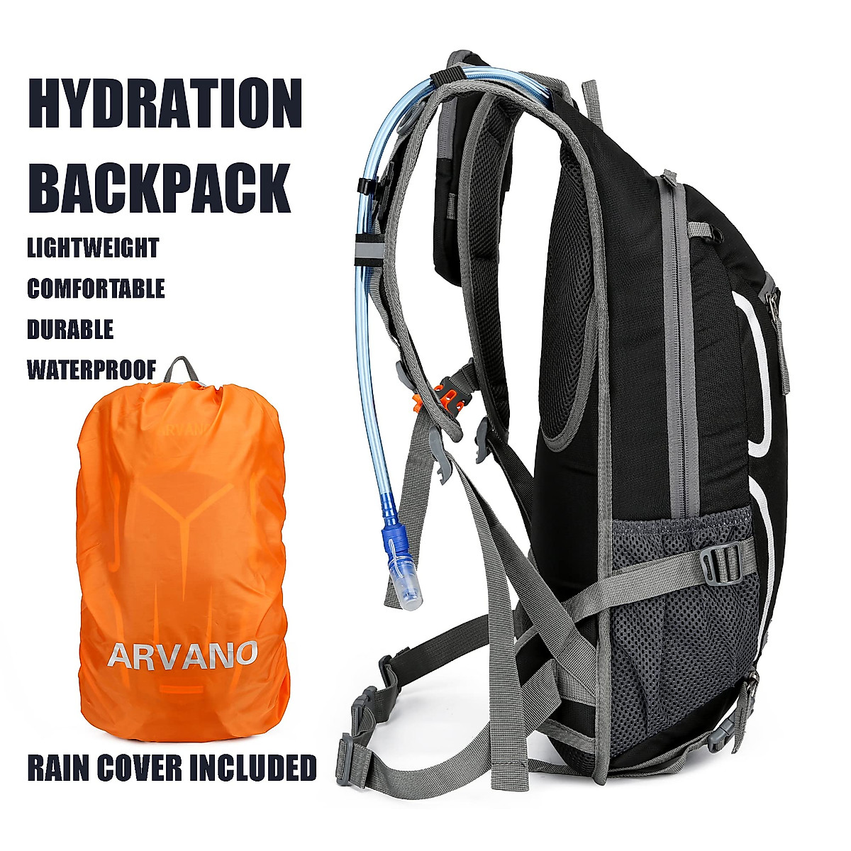 Arvano Cycling Backpack Bike Hydration Pack, Mountain Biking Backpack, Small Bicycle Riding Daypack with 2L Water Bladder, for Hiking, Skiing, MTB (Black)