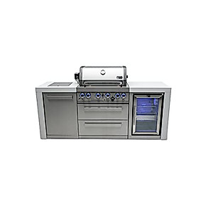 Mont Alpi MAi400-DFC 32-Inch 4-Burner 78000 BTU Deluxe Stainless Steel Gas Outdoor Kitchen Bar Barbecue Island Grill w/Infrared Side Burner + Wine Cooler Compact Refrigerator + Rotisserie Kit