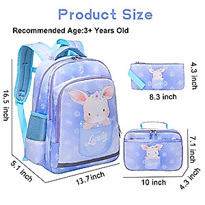 Backpacks for Girls Bunny Backpack Kids School Backpack With Lunch Box, Pencil Case, 3 in 1 Bookbag Set Preschool Kindergarten Elementary Backpack for Age 3+ (Purple Rabbit)