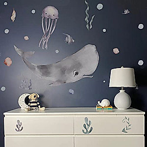 Big Fish Wall Stickers Dreamy Whale Wall Decals for Nursery Wall Decor Fairy Room Wall Stickers Peel and Stick Kids Decals for Girls Bedroom Living Room Wall Decor