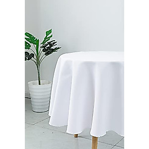 Biscaynebay Textured Fabric Round Tablecloth 60 Inches in Diameter, White Water Resistant Tablecloths for Dining, Kitchen, Wedding & Parties, etc. Machine Washable