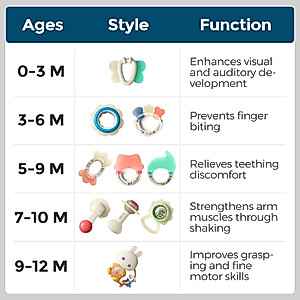 Evoceler Baby Toys 0-3-6-12 Months, 10 Pcs Baby Rattles and Teethers 0-3 0-6 6 to 12 Months, Easy to Grasp Teething Toys, BPA Free Newborn Toys, Baby Boy Girl Gifts, Baby Shower Gifts with Storage Box