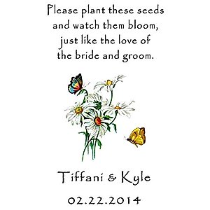 Wedding/Bridal Wildflower Seed Packet Favors(w/seeds) Personalized 100 qty-Butterflies/Daisies Design