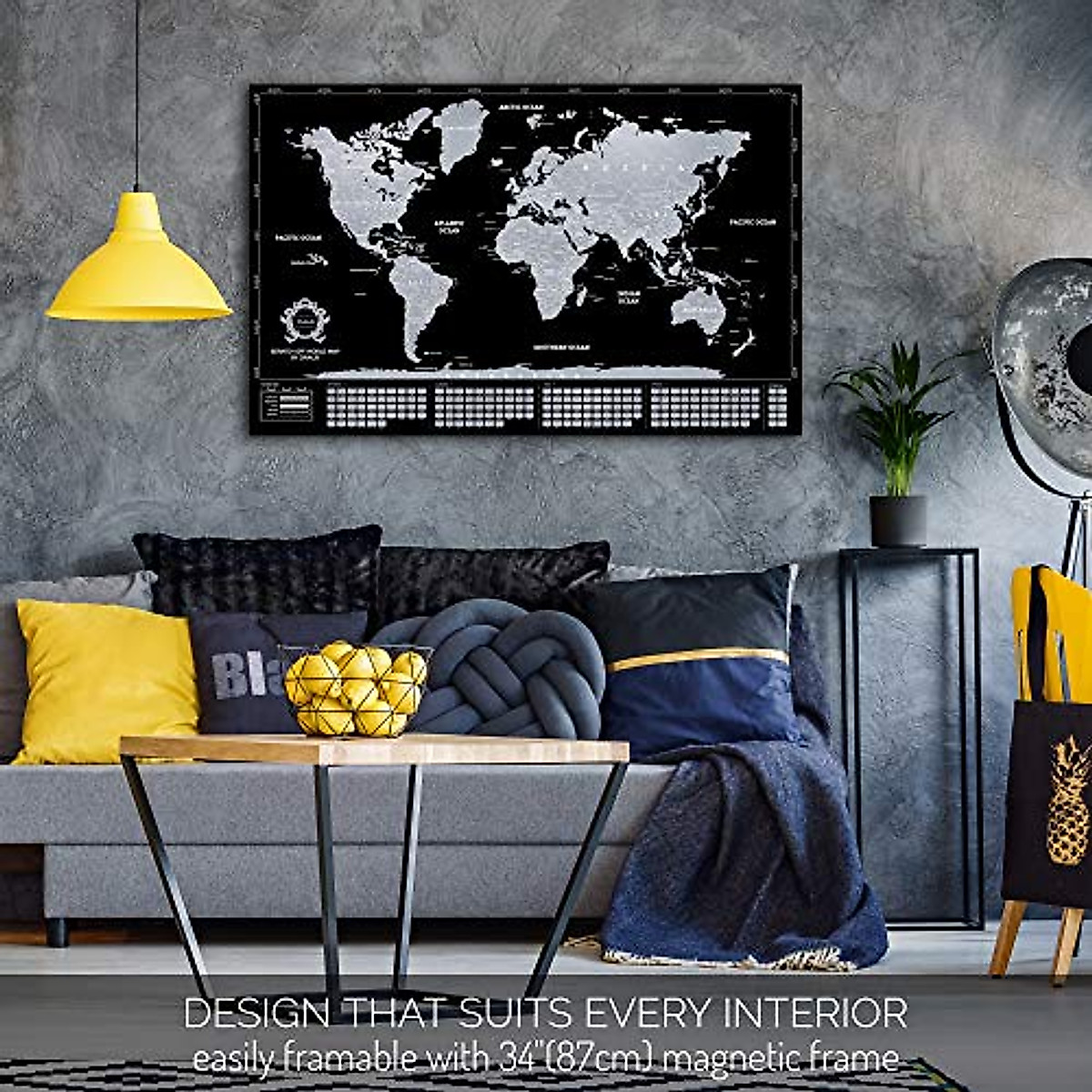 Detailed Scratch off World Map Silver - Extra Large - Premium Black and Silver Scratchable World Map Poster - Best Gift Travel World Map - Huge Adventure Map - XL Scratch off Map of the World