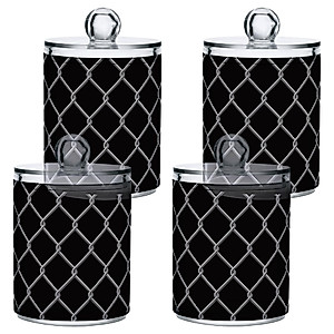 2 PACK Black Mesh Qtip Holder Dispenser for Cotton Ball, Cotton Swab, Cotton Round Pads, Floss Picks - Plastic Apothecary Jar Set for Bathroom Canister Storage Organization