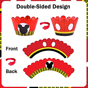 Mickey Cupcake Toppers Wrappers Kids Birthday Micky Party Supplies-25 Topper 25 Wrappers