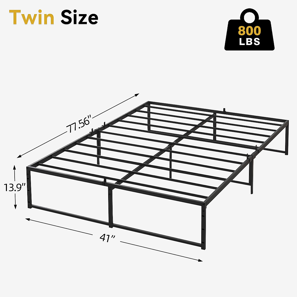 IDEALHOUSE Twin Metal Platform Bed Frame with Sturdy Steel Bed Slats,Mattress Foundation No Box Spring Needed Large Storage Space Easy to Assemble Non-Shaking and Non-Noise Black