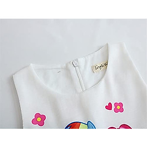 TOHD Toddler Girls Baby Princess Dress Sleeveless Little Pony Print Show Dresses (5-6 Years, White)