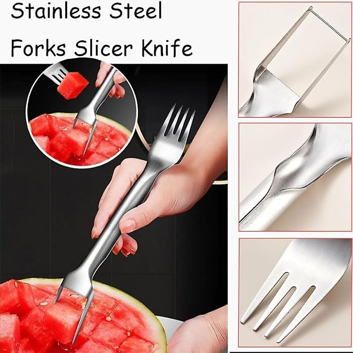2 in 1 stainless steel fruit knife watermelon fork slicer tool, 2024 new watermelon fork slicer,double head fruit fork slicer watermelon cutting tool (1 pc)