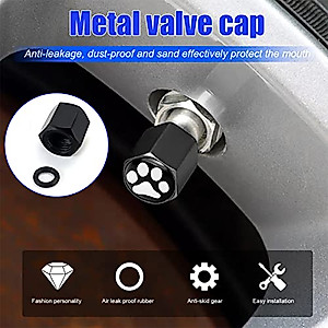 4 PCS Bear's Paw Car Wheel Tire Valve Stem Caps, Airtight Dust Proof Leak Proof Covers, Stainless Steel Corrosion Resistant Tire Decorations, Car Accessories for SUV Motorcycle Bicycle (Black)