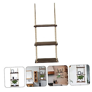 GREENADSCAPE 1 Set Wall Mount Hanging Shelves Home Decor Living Room Decor Bedroom Decor Shelf Storage Racks Swing Rope Farmhouse Shelves Wall Sundries Phone Holder Rope Floating Shelves Wood