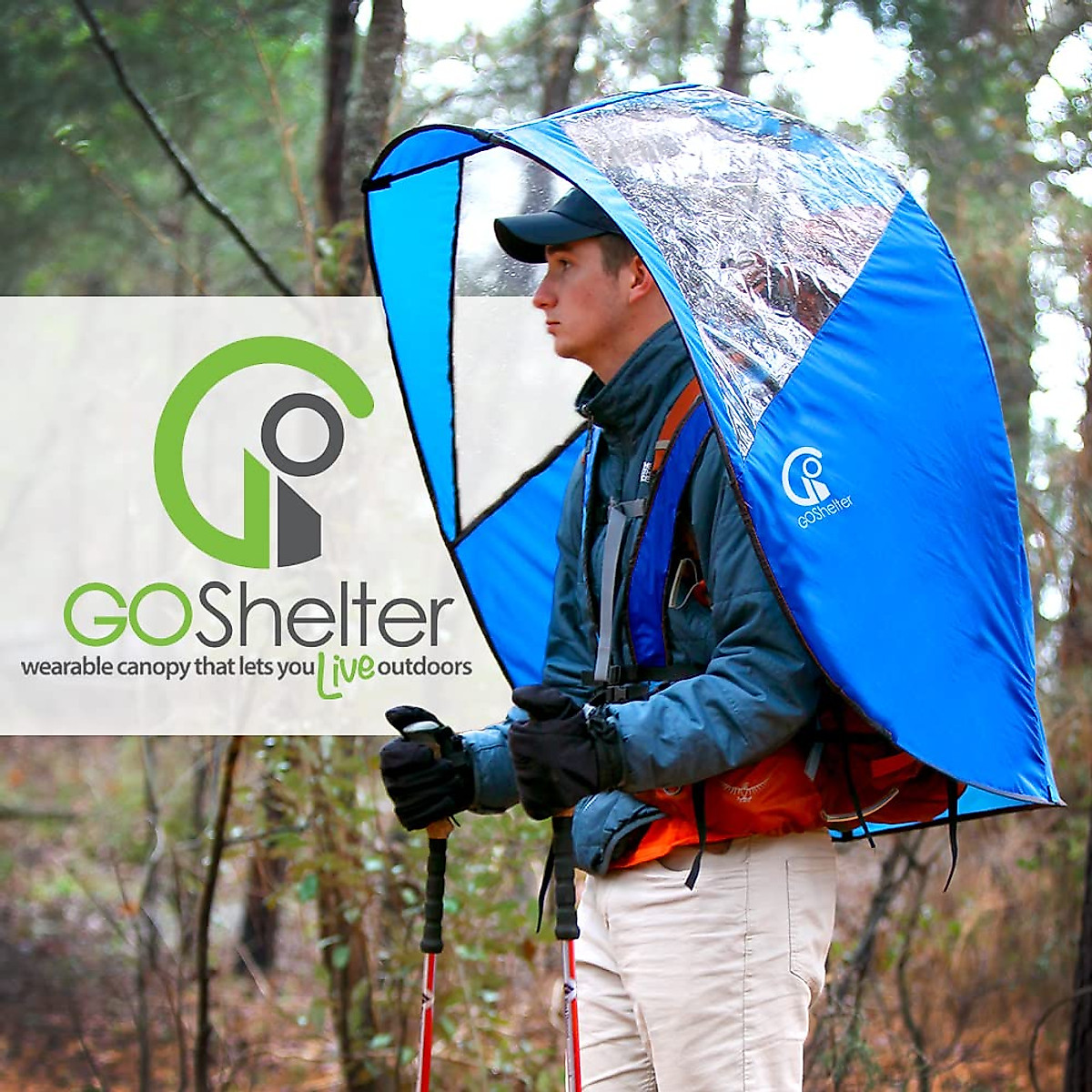 GOSHELTER - Wearable Umbrella Hands Free Umbrella for Adults, Umbrella Backpack Wearable Shade Backpack Canopy, Wearable Canopy - Made in USA - Blue