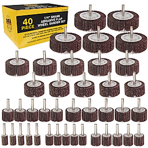 Dura-Gold 40-Piece 1/4" Shank Abrasive Flap Wheel Sander Set, 80 Grit Aluminum Oxide Sandpaper - 8 Cylindrical Diameter Sanding Wheel Sizes - Use Drills, Grinders to Sand Grind Strip Metal, Wood Paint
