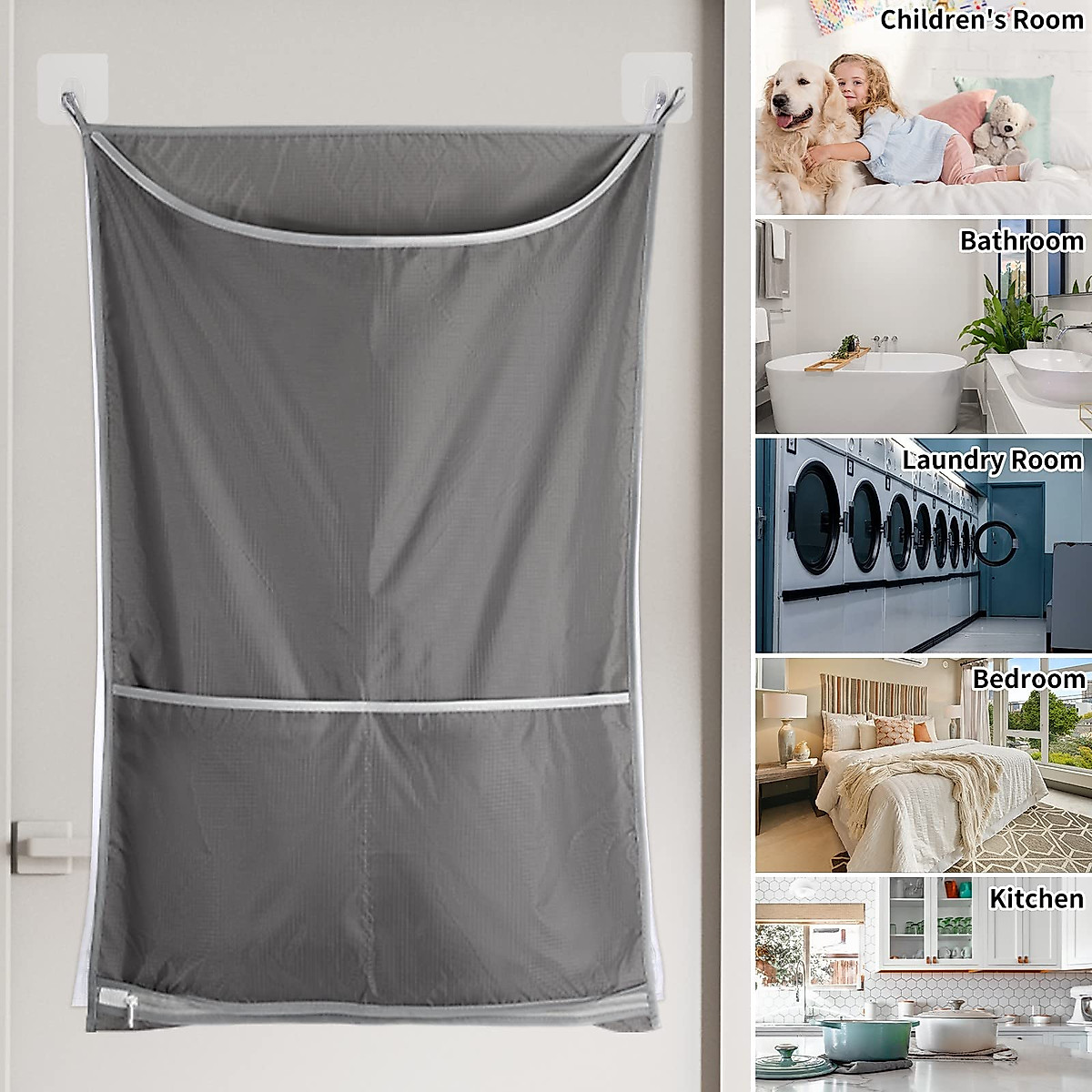 Door Hanging Laundry Hamper Bag - 2 Pack Laundry Hamper Bags Collapsible Over Door Laundry Bag with Hooks Large Hamper Clothes Storager for Space Saving Large Laundry Organizer Bag for Bathroom