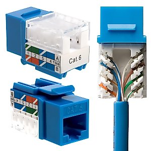SATMAXIMUM Cat6 Keystone Ethernet Wall Jack Punch Down UTP 45-Degree (Easier Termination Than 90-Degree), RJ45 Slim Profile Speed Termination Blue 45° Angled (50 Pack)