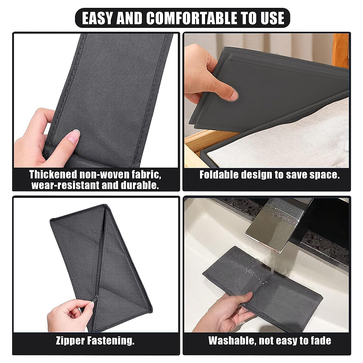 Large Storage Baskets and Drawer Organizer Set - 2 Fabric Shelf Baskets 14"x10"x9.5" & 6 Foldable Closet Divider Bins, Dark Grey - Collapsible Bins for Clothes, Toys, Nursery, Underwear