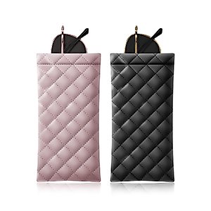 COMF-PRO Squeeze Top Sunglass Pouch - Portable Sunglass Organizer Pouch Bags Soft PU Leather Glasses 2 Pack