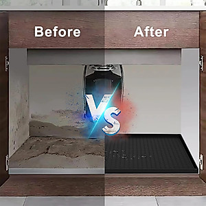 Under Sink Mats for Kitchen Waterproof - 34" x 22" Extra Thick Silicone Mat Bottom of Kitchen Sink Mat with Drain Hole, Cabinet Protection Kit with Under Kitchen Sink Mats & Shelf Liner for Drawers