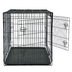 Dog Crate Large Foldable Dog Kennel Metal Wire Pet Dog Cage with Double-Door Leak-Proof Tray Divider Panel and Handle for Dog Cat Pet,Black (42")
