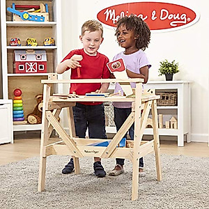 Melissa & Doug Solid Wood Project Workbench Play Building Set - STEAM Toy, Wooden Kids Work Bench, Toy Tool Bench