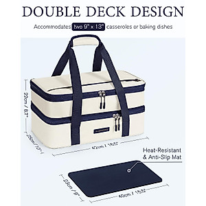 Insulated Casserole Carrier for Hot or Cold Food 9x13 - Insulated Food Container Bag Warmer with Heat-Resistant Mat for Potluck Parties Picnic Cookouts Fits 9" x 13" Casserole or Baking Dish