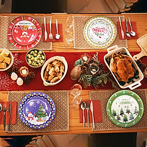 CONEHOY 120 Pcs Christmas Paper Plates Round 9 In Disposable Tableware Sets Santa Snowman Christmas Tree Design Holiday Tableware for Winter Dinner Dessert Birthday Christmas Party Supplies