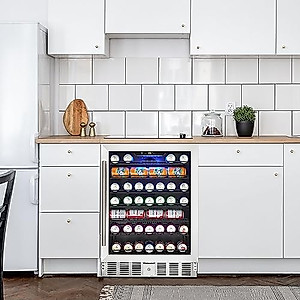 Takywep 24 Inch Beverage Refrigerator, 5.1 Cu.ft Beverage Cooler Under Counter, 166 Cans Drink Fridge for Drinks, Soda, Beer or Wine, 36～60°F Adjustable Temperature.