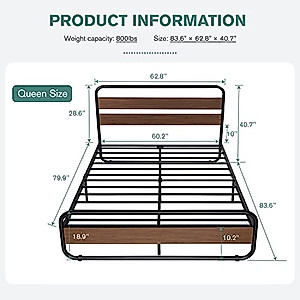 IMUsee Queen Size Metal Bed Frame with Round/Curved Wooden Headboard and Footboard, Platform Bed Frame with Under Bed Storage, Strong Metal Slat Support, No Box Spring Needed, Modern, Walnut