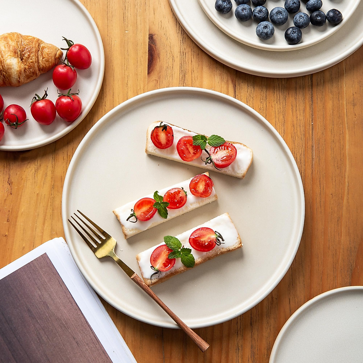 AmorArc Ceramic Dinner Salad Plates Set of 4, 8.0 Inch Reactive Matte Glaze Dish Set, Dessert,Salad, Appetizer, Small Dinner Plate,Microwave, Dishwasher Safe, Scratch Resistant, Ivory