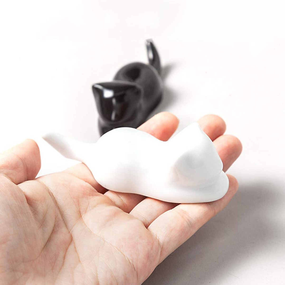 DOITOOL 4pcs Chopsticks Rests Japanese Style Ceramic Black Cat Chopsticks Holder Spoon Fork Rack Kitchen Utensils Gadgets for Home Dining Table Decorations Black