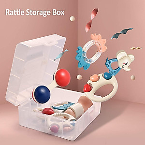 8PCS Baby Rattles Teether Set,Shaker Grab Toys with Sound, Vibrant Color and Shapes, Early Educational Toy with Storage Box,Gift for 3,6,9,12 Months Newborn Toddlers