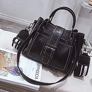 Womens Handbag Large Capacity, PU Leather Satchel Purse, Tote Crossbody Shoulder Bag Black