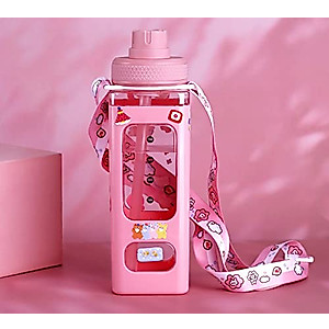 NEWSTYP Kawaii Bear Pastel Water Bottle With 3D Sticker 700ml Plastic Travel Tea Juice Milk Portable Cute Shaker Drink Bottle Gift (Pink)