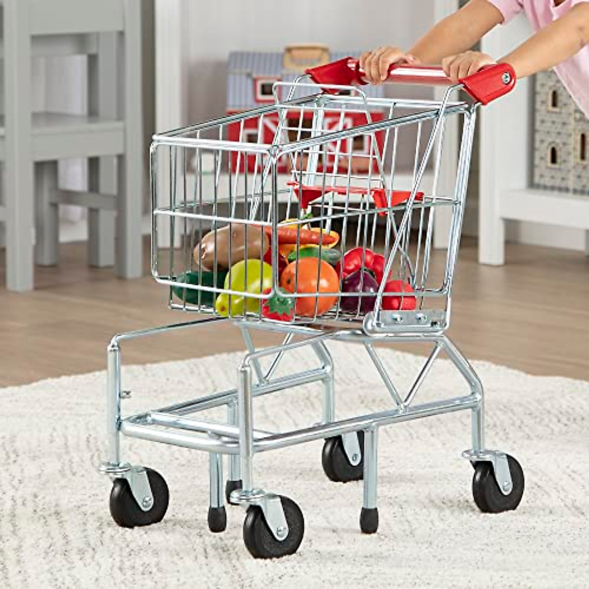 Melissa & Doug Toy Shopping Cart With Sturdy Metal Frame - Toddler Shopping Cart, Pretend Grocery Cart, Supermarket Pretend Play Shopping Cart For Kids Ages 3+