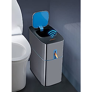 MOPUP Touchless Bathroom Trash Can, 4 Gallon Narrow Metal Automatic Privacy Garbage Cans,Motion Sensor Waterproof Trash Bin for Bedroom,Office,Toilet,RV