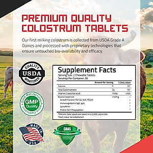 Bovine Colostrum Chewable Tablets - TBR Labs - with Immunoglobulins and Lactoferrin - for Immune & Gut Health, USA Sourced, 100% First Milking - Strawberries & Cream - 180 Tablets (90 Servings)