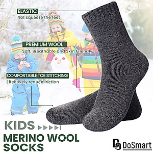 Children's Winter Warm Wool Solid Color Socks Kids Boy Girls Thermal Crew Socks 6 Pairs(Solid Color,8-12 Years)