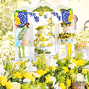 Lemon Bridal Shower Decorations Miss to Mrs Sign Capri Lemon Engagement Banner Blue Tiles Lemon Bride to Be Banner Fruit Lemon Bachelorette Party Decorations