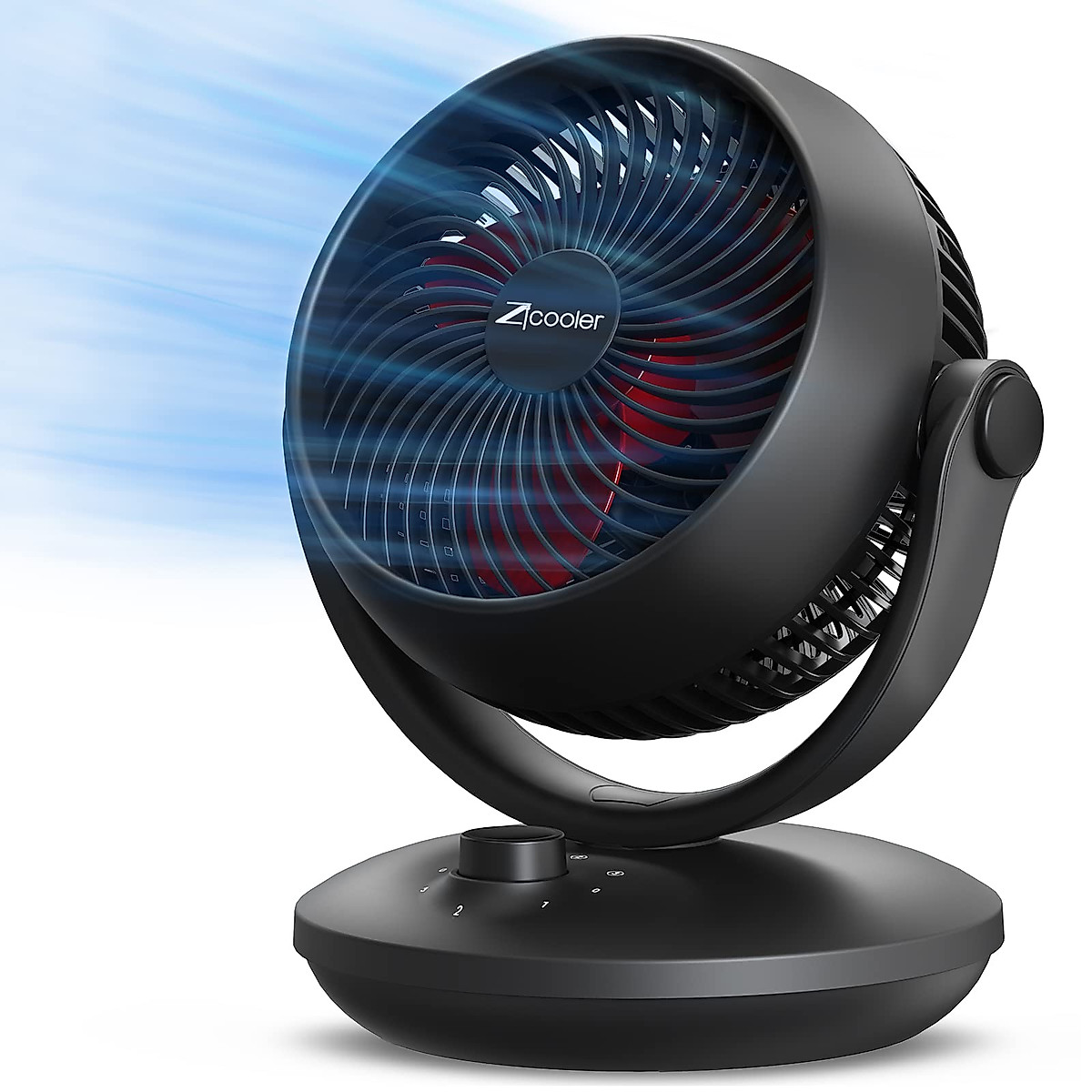 ZICOOLER Fan for Bedroom, 24dB Low Noise Table Fan, Strong Airflow Air Circulator Fan, 70° Oscillating Fan, 100° Adjustable Tilt, 3 Speeds, Portable Desk Fan for Office, Kitchen, Home, Black-Red