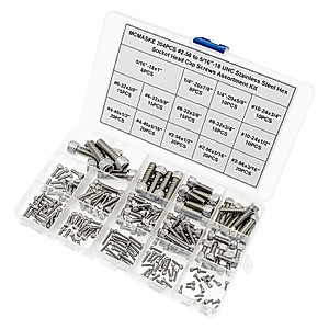 MCMASKE #2-56#4-40#6-32#8-32#10-24 1/4"-20 5/16"-18 UNC 304 Stainless Steel Socket Head Cap Screws Assortment Kit