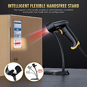 TEEMI 2D Barcode Scanner USB Wired Handheld Automatic QR Data Matrix PDF417 bar Codes Imager for Mobile Payment Computer Screen Scan (Stand Included)