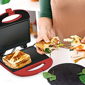 Bene Casa - Red Nonstick Flat Grill Sandwich Maker - Includes Cool-touch Handles and Die Cast Aluminum Cooking Surface