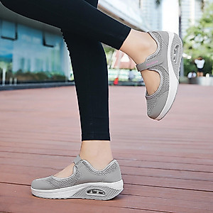 Women's Comfortable Working Nurse Shoes Non-Slip Adjustable Breathable Walking Buffer Fitness Casual Nursing Orthotic Lightweight Shoes Arthritis Diabetes Heel Pain Grey