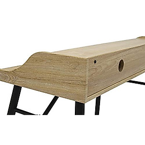 Calico Designs 51260 Woodford 45” Wide Modern, Secretary, Writing, Desk with Low Storage Hutch and Black Metal Tapered Legs in Ashwood, Black / Ashwood