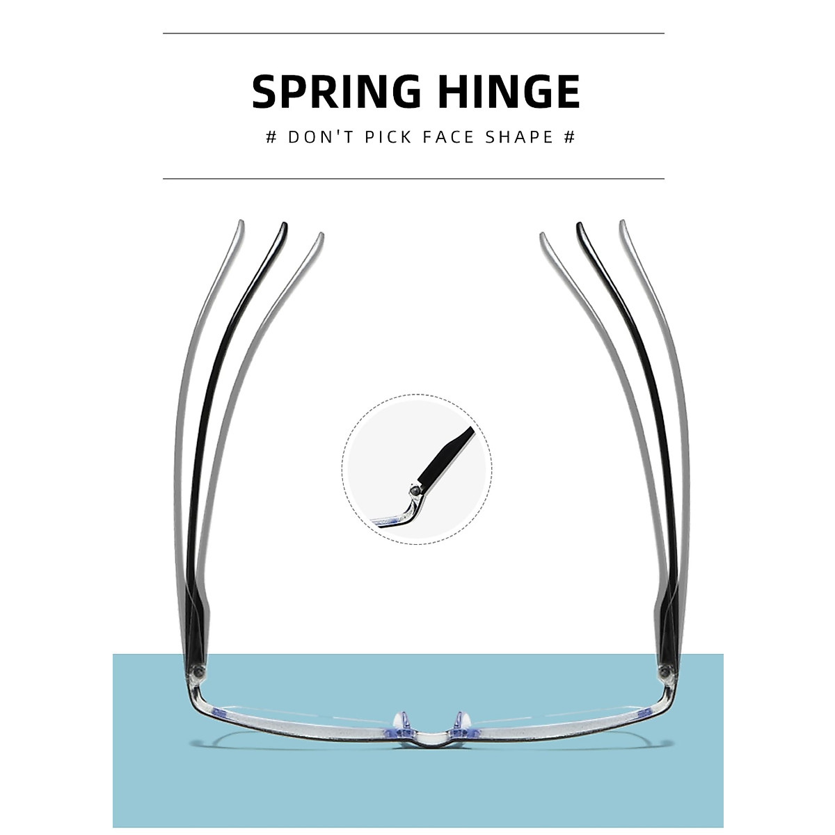 B and Q 6 Pack Mens Rectangular Half Frame Blue Light Blocking Reading Glasses Black Spring Hinge Readers (BQ8008 BK x 6, 1.50) 1.5