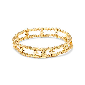 Pura Vida Bracelet Gold Star Charm Bracelet - Beaded Bracelet with Stretchable Cord, String Bracelet for Women - Stackable Bracelets for Teen Girls, Handmade Bracelets for Teens - One Size