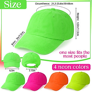 Cozypower 4 Pcs Neon Hats for Women Men Cotton Hat Adjustable Neon Hat for Outdoor Activities Season (Baseball Hat)