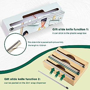 3 in 1 Wrap Dispenser with Cutter and Labels,Foil and Plastic Wrap Organizer for Kitchen, Storage Organizer for Aluminum Foil and Wax Paper,Wall Mount Bamboo Roll Organizer Holder，Send Slide Knife